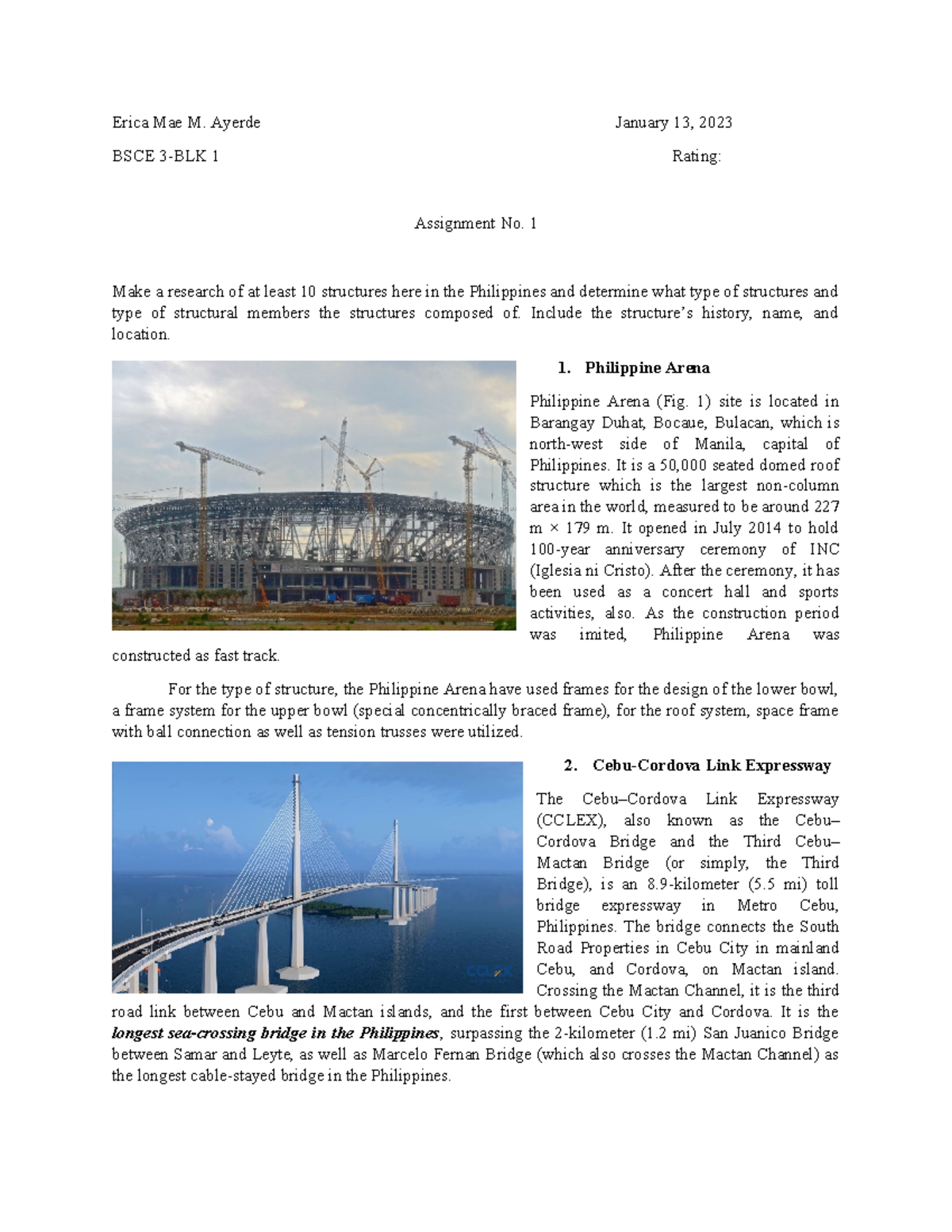 BSCE 1 Assignment No. 1: Research on Philippine Structures and Types - Studocu