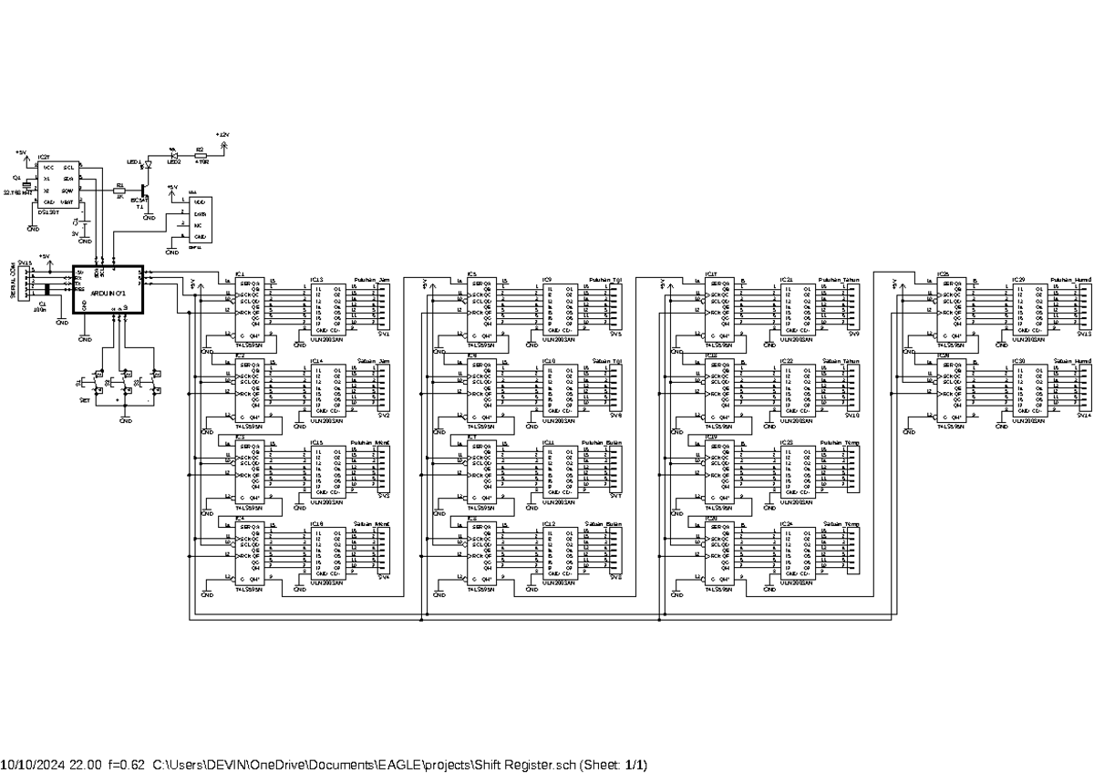Shift Register Components and Connections for 74LS595N & ULN2003AN ...