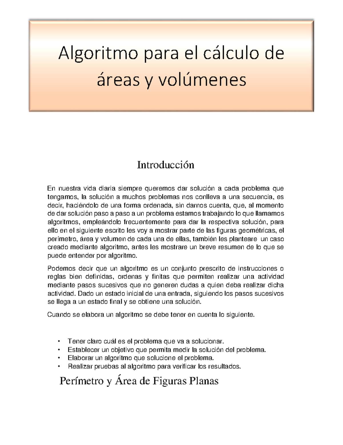 Algoritmo para el cálculo de áreas y volúmenes - Algoritmo para el c·lculo de ·reas y vol ̇menes ...