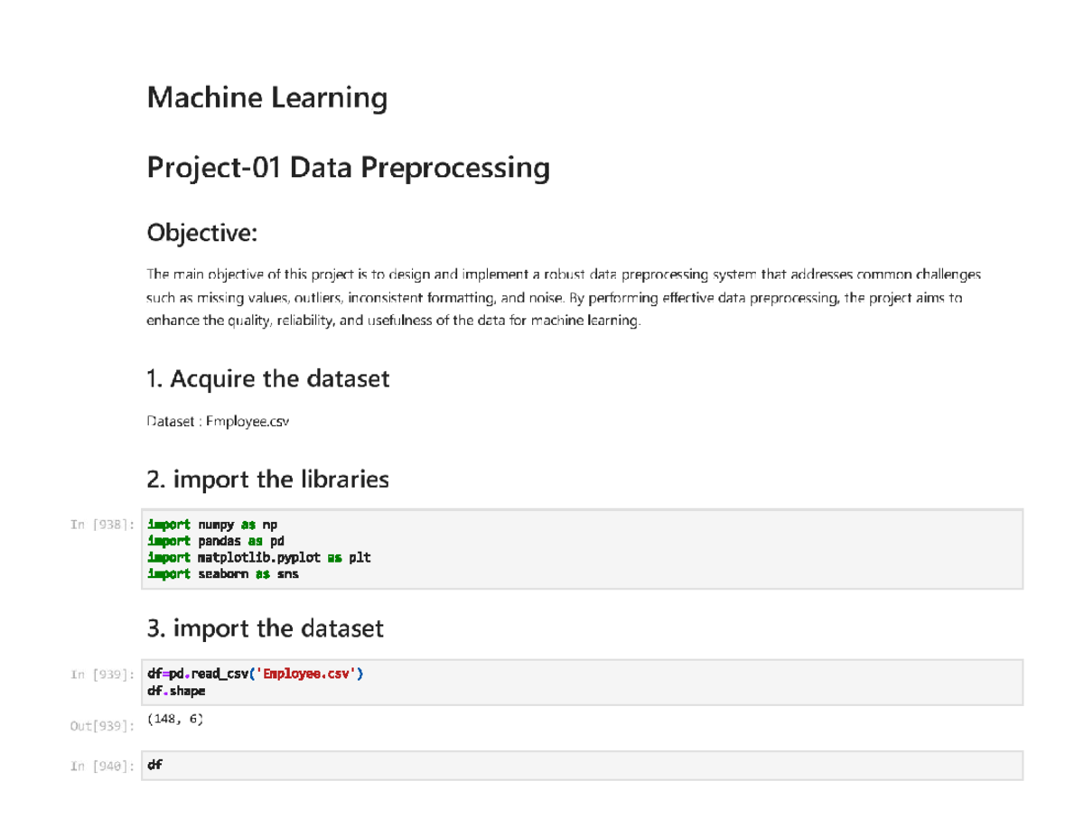 ML Project-01: Data Preprocessing Techniques and Implementation - Studocu