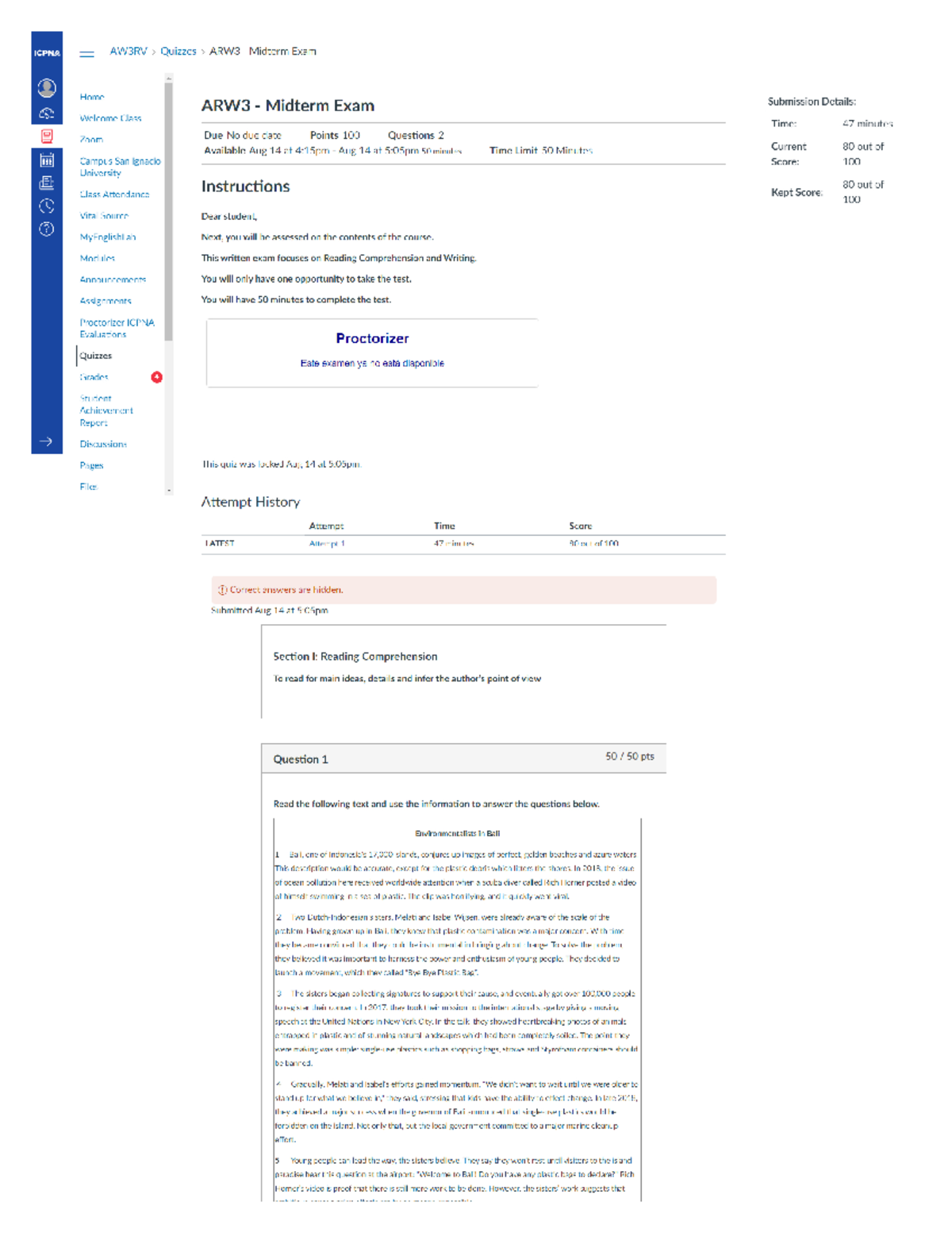 ARW3 Midterm Exam: Reading Comprehension & Essay Writing Focus - Studocu