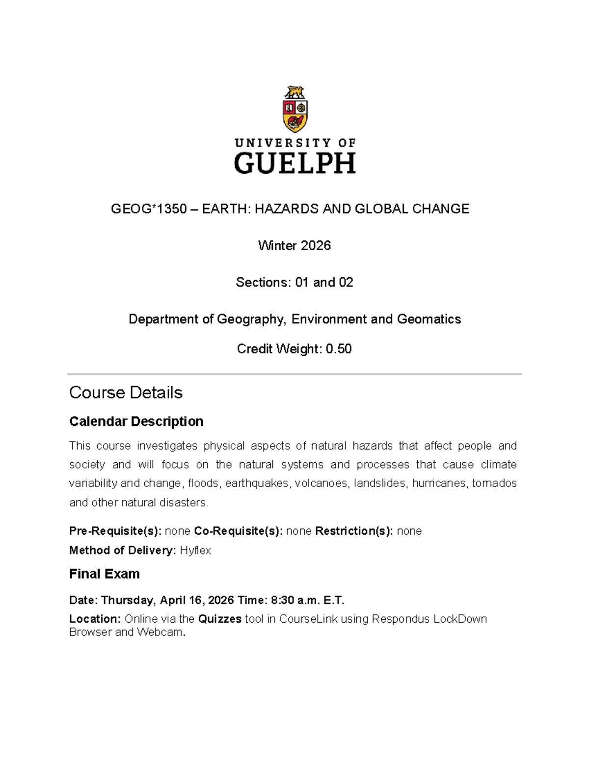 GEOG1350 W26: Outline for Earth Hazards & Global Change Final Exam ...