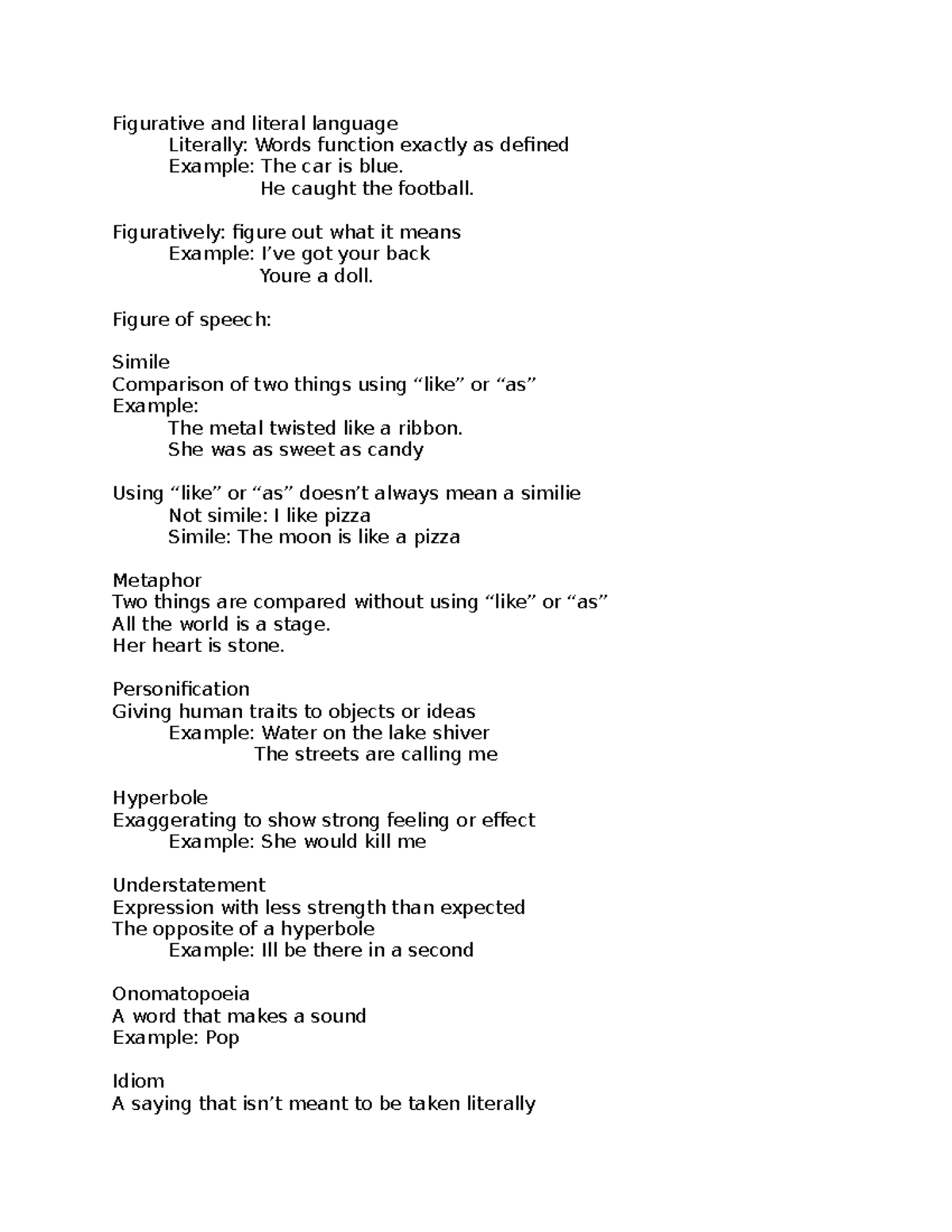 Figurative Language Overview: Definitions and Examples - Studocu