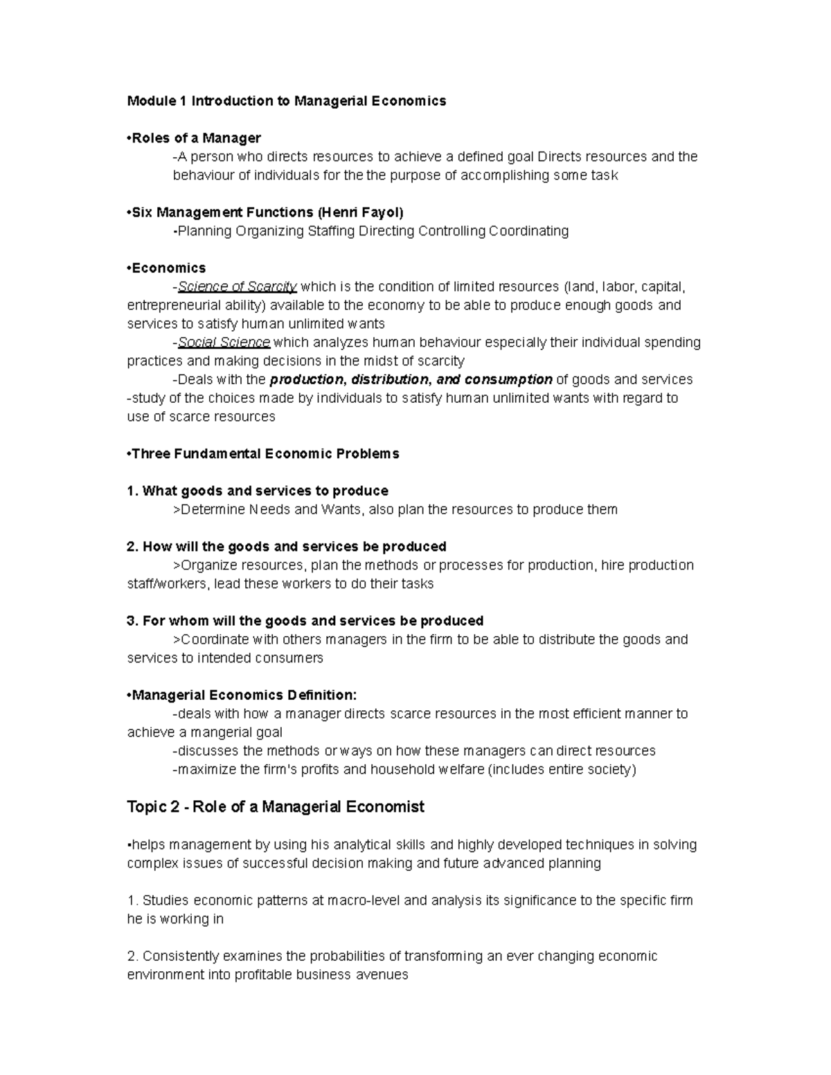 Managerial Economics Module 1: Introduction to Management Functions ...