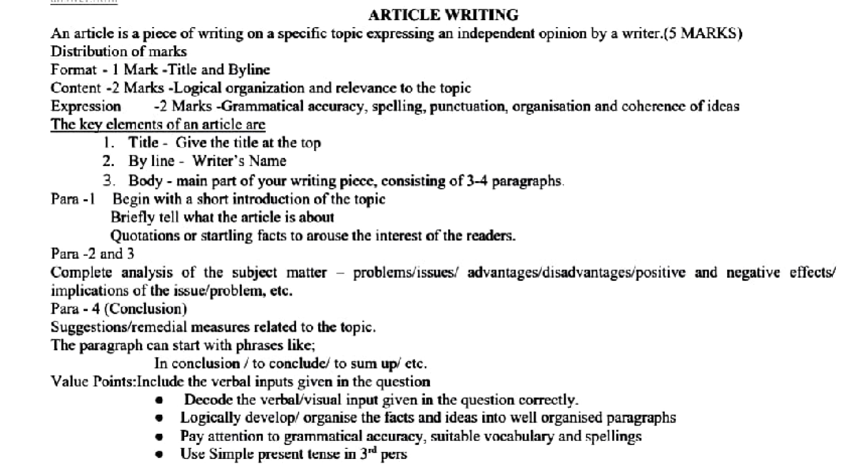 ARTICLE WRITING: Key Elements and Sample Articles for Class XII - Studocu