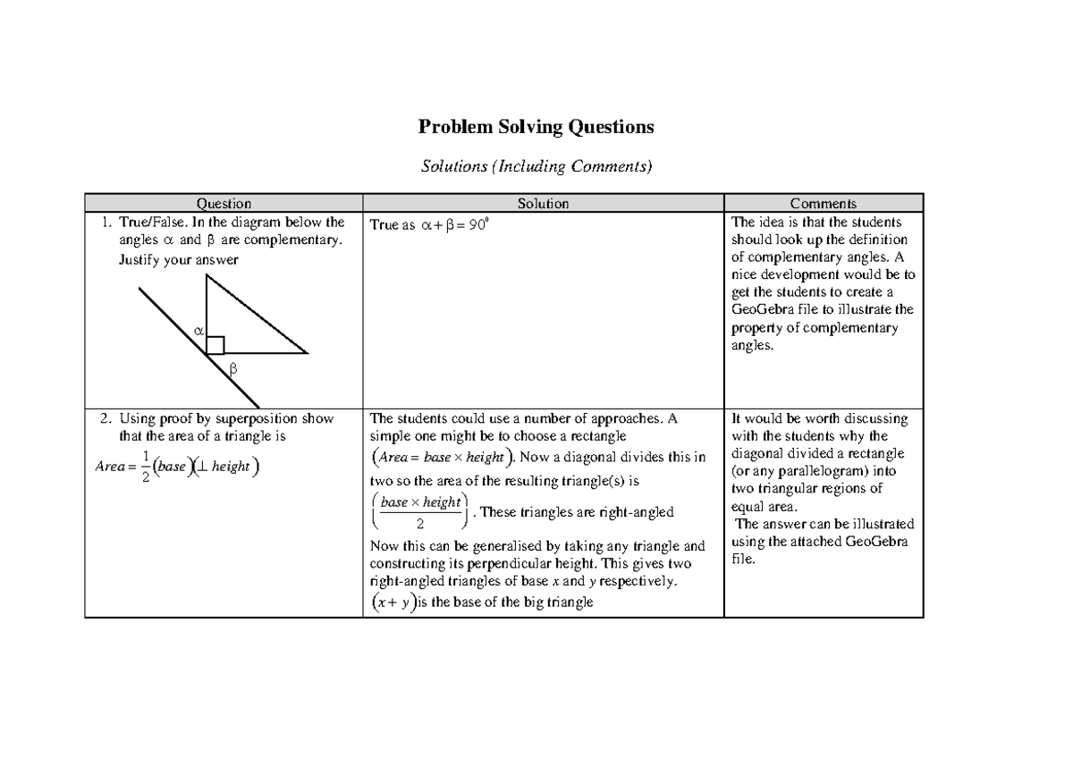 Mathematics Problem-Solving: Questions & Solutions (MATH101) - Studocu