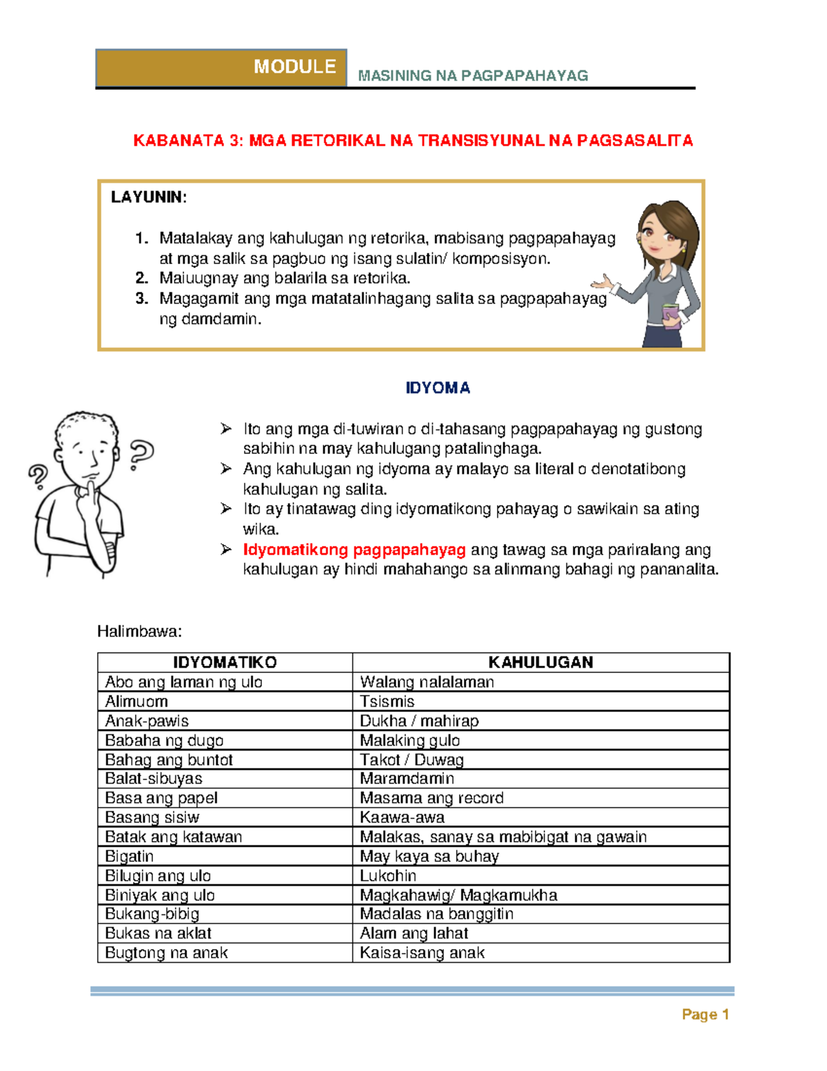 Olfil-03 Kabanata 3 - ... - KABANATA 3: MGA RETORIKAL NA TRANSISYUNAL NA PAGSASALITA IDYOMA Ito ...