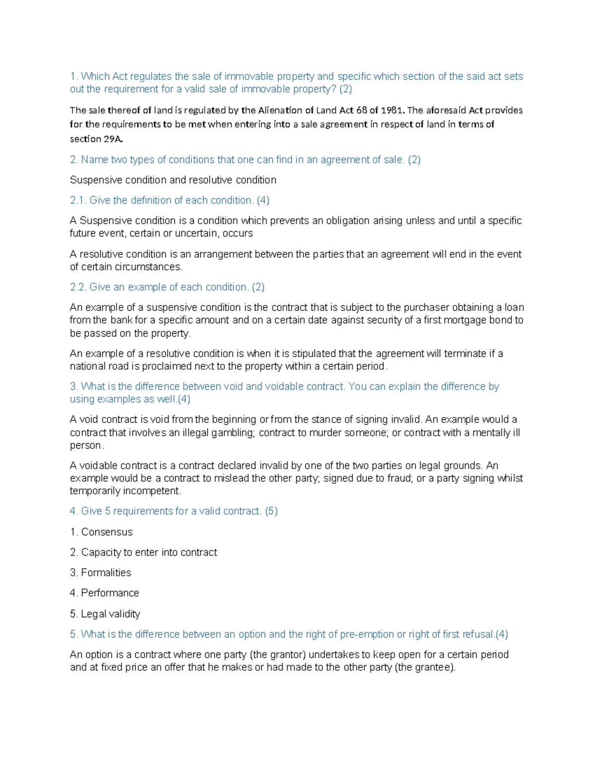 Agreement of Sale: Key Legal Concepts and Conditions (LAW 101) - Studocu