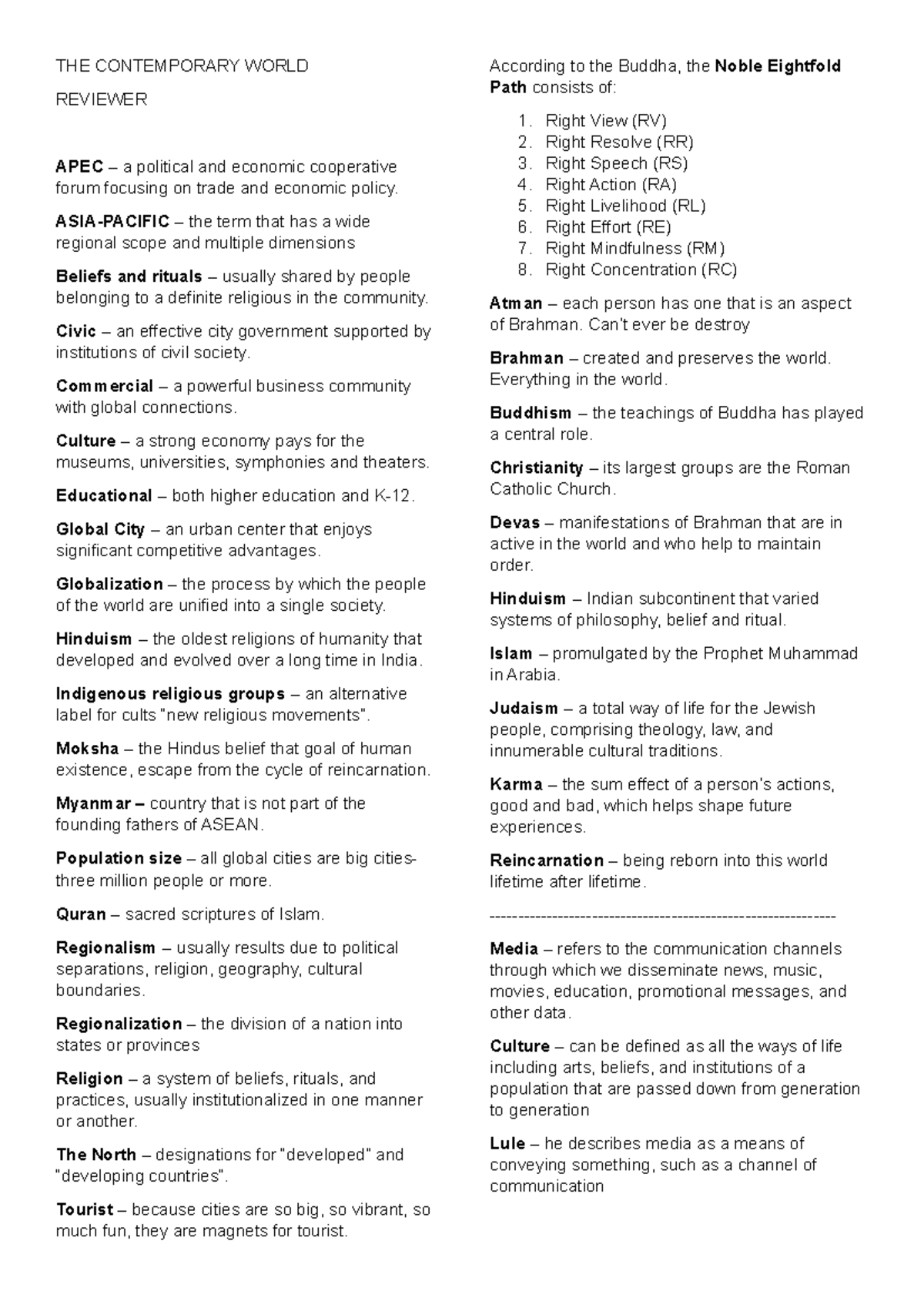 Midterm Exam Reviewer for Contemporary World (Contemp) - Studocu