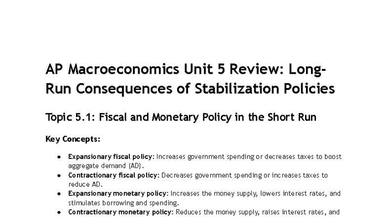 AP Macroeconomics Unit 5 Review: Stabilization Policies & Economic ...