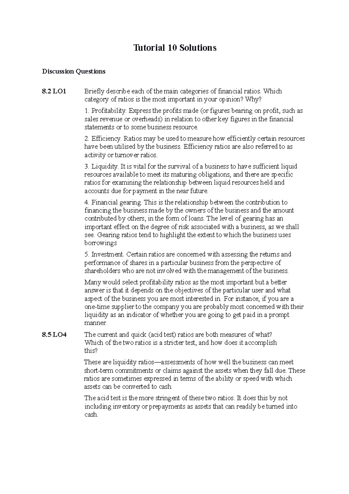 Tutorial 10 Solutions - Tutorial 10 Solutions Discussion Questions 8 ...