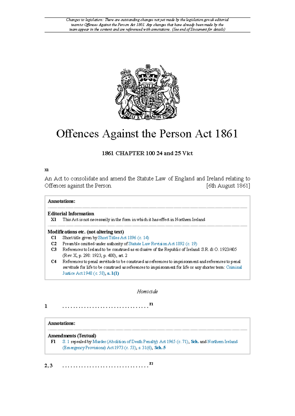 Offences Against the Person Act 1861: Legislative Changes and ...