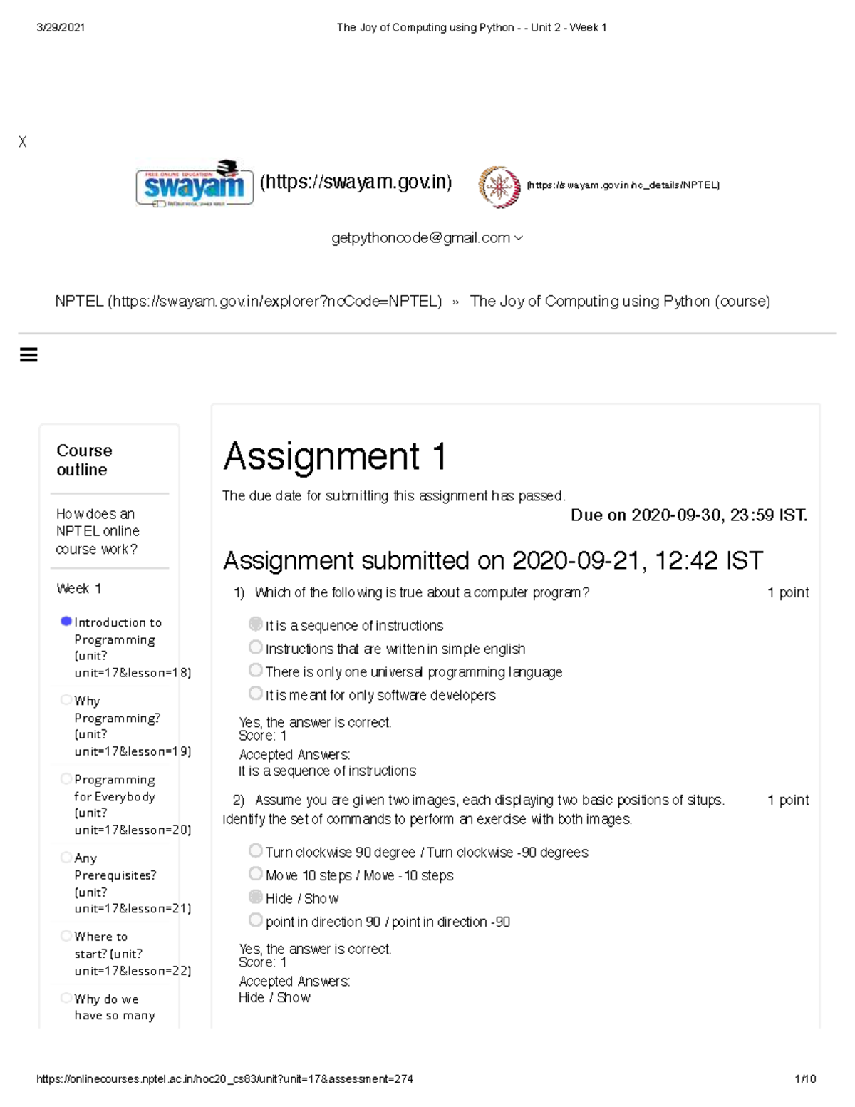 The Joy of Computing using Python (NPTEL) Unit 2 Week 1 Assignment ...
