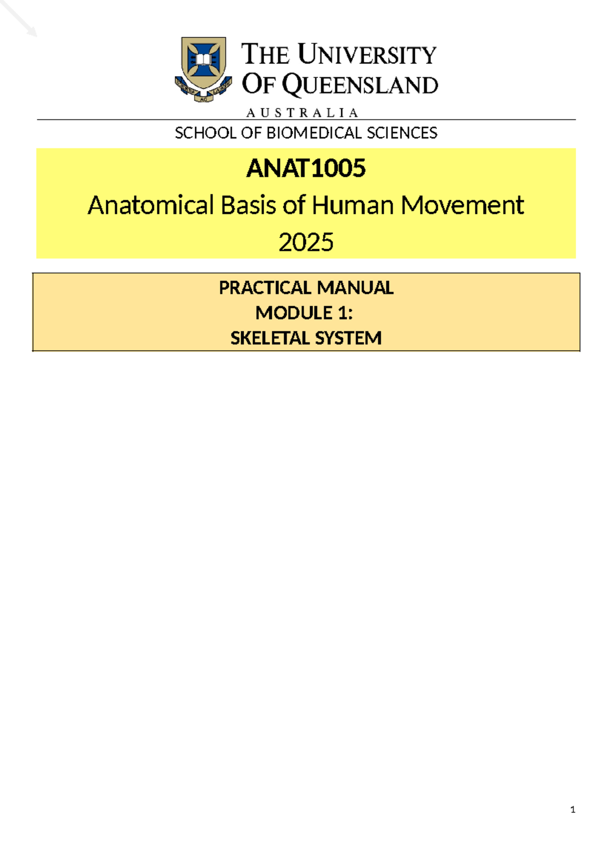 ANAT1005-2025 Practical Manual: Module 1 - Skeletal System Overview - Studocu