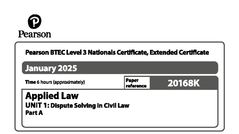 BTEC Level 3 Applied Law Unit 1: Dispute Solving - Part A Instructions ...