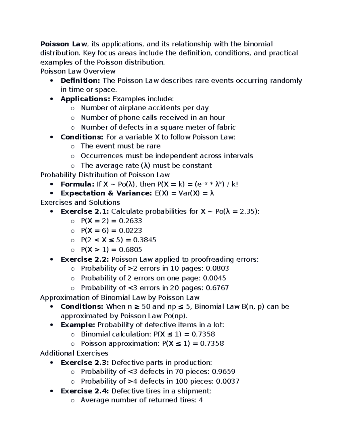 Semaine 5 - Poisson Law & Binomial Distribution Applications - Studocu