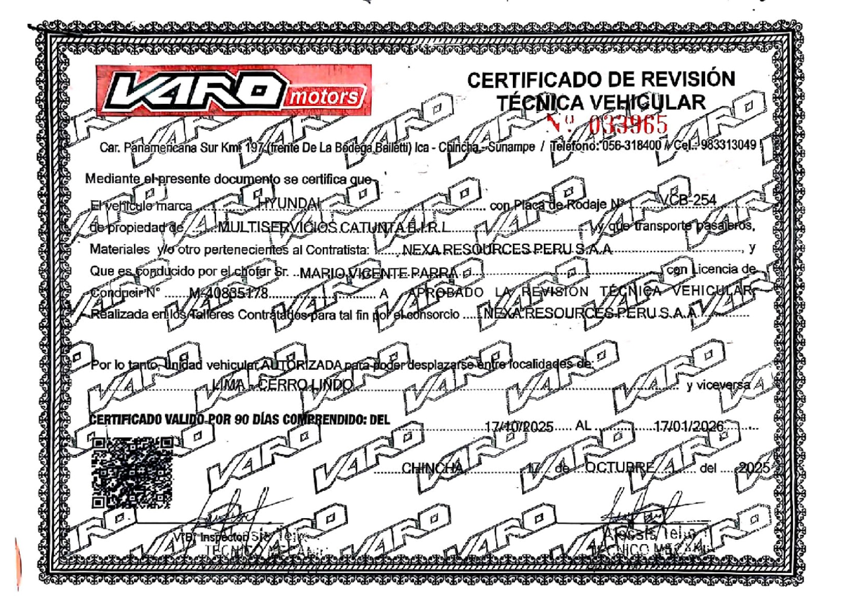 Revisión Técnica Vehicular VCB-254 - Certificado de Autorización - Studocu