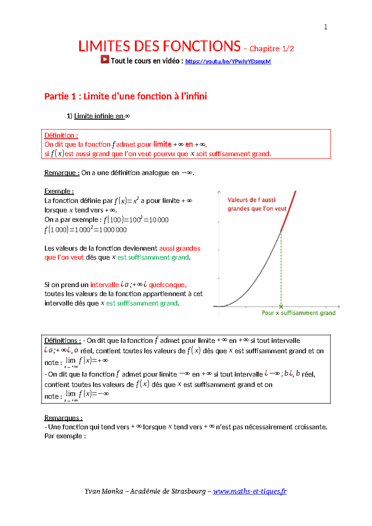Limites des Fonctions - Chapitre 1 : Concepts et Exemples - Studocu