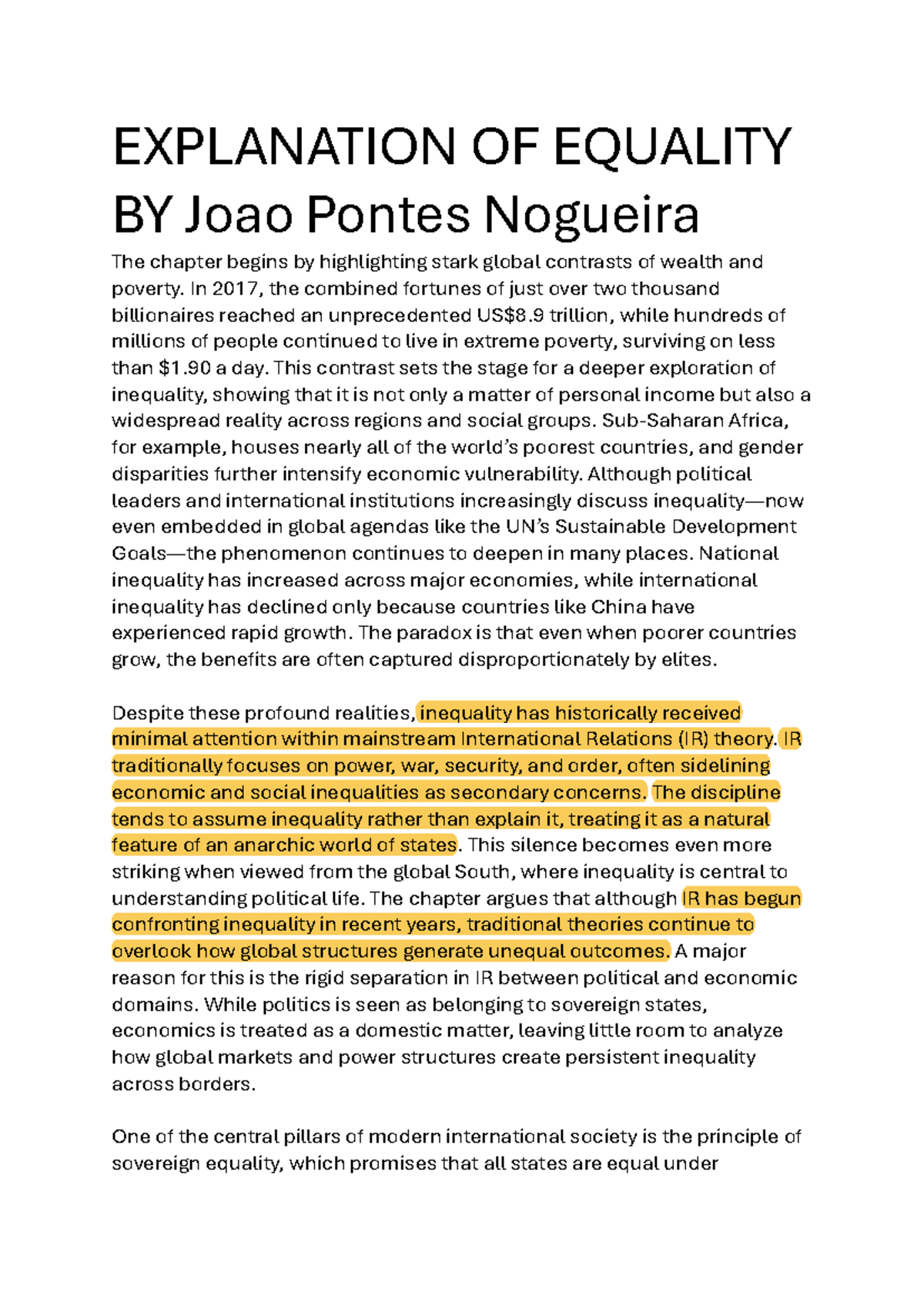 IR 101: Understanding Global Inequality - A Critical Analysis - Studocu