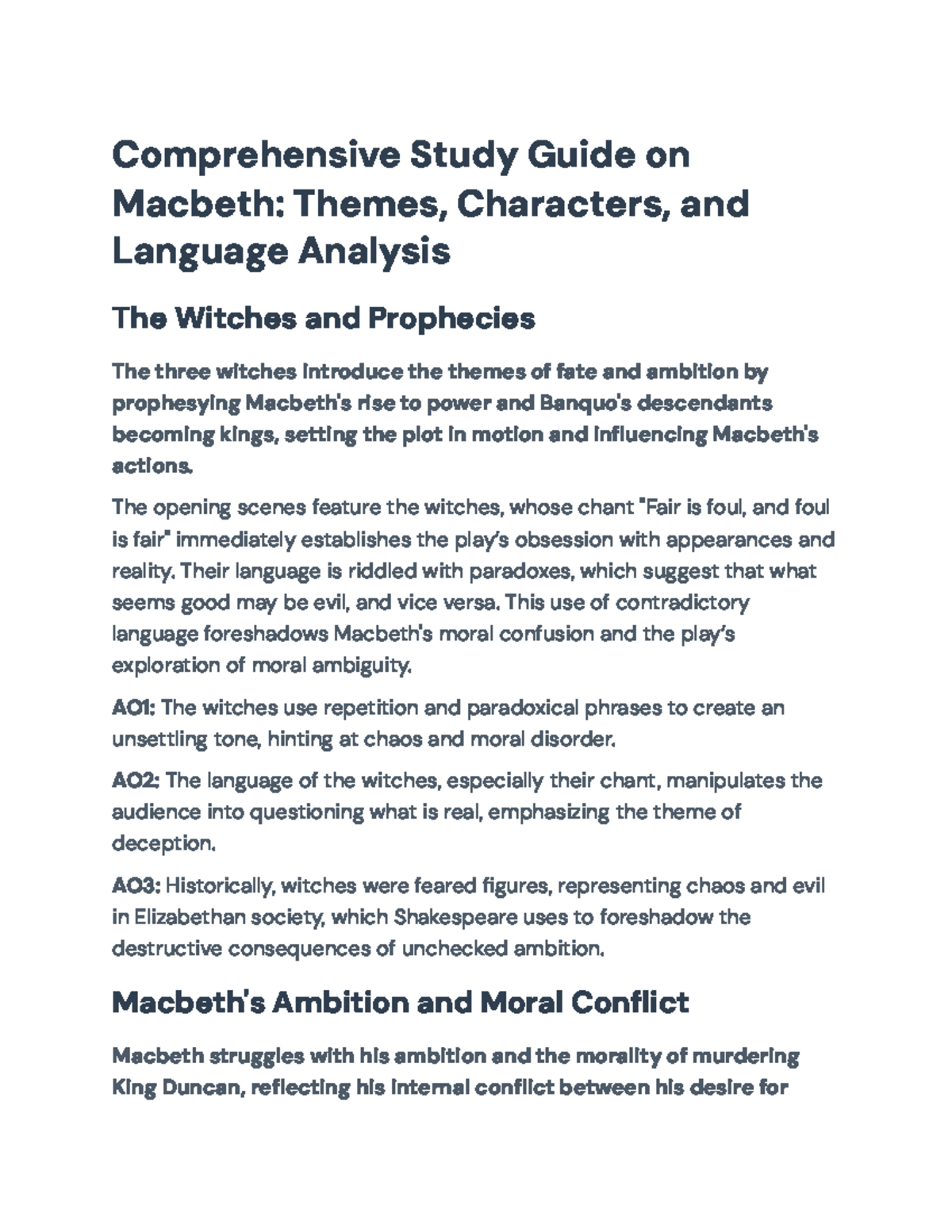GCSE Study Guide: Analyzing Themes & Characters in Macbeth - Studocu