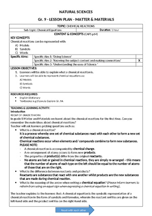 Grade 9 Natural Science Lesson PLAN Term 2 - NATURAL SCIENCES Gr. 9 ...