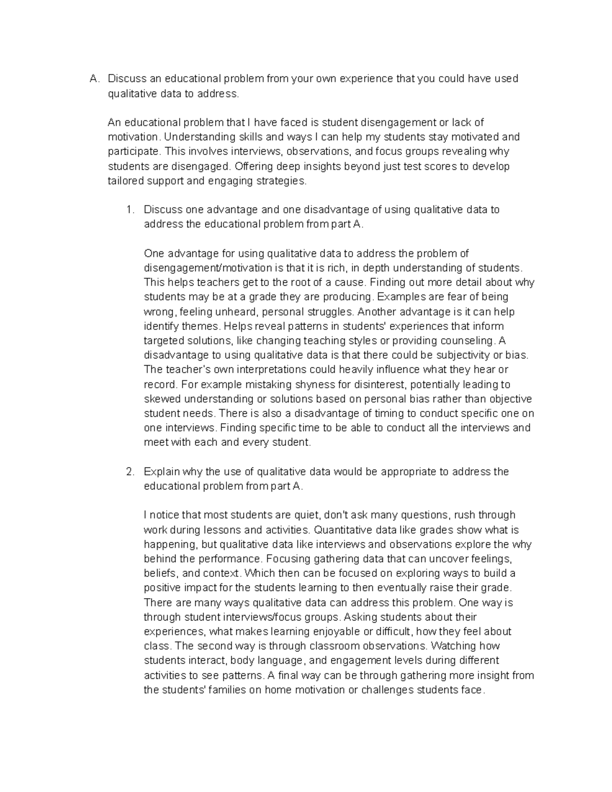D179 Task 1 - Analyzing Qualitative & Quantitative Data in Education - Studocu