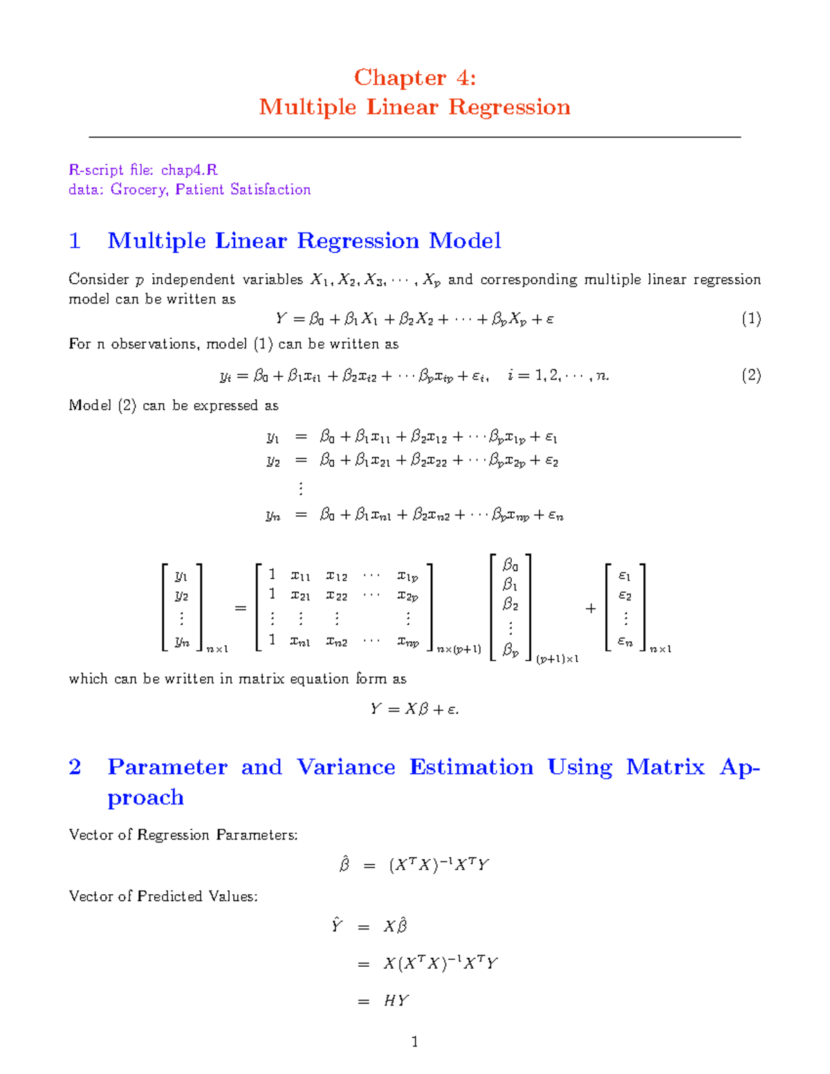 Chapter 4: Multiple Linear Regression Concepts & Applications (STAT 101) - Studocu