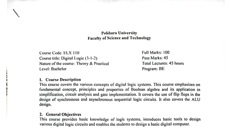 Digital Logic Syllabus - ELX 110 (Bachelor Program) - Studocu