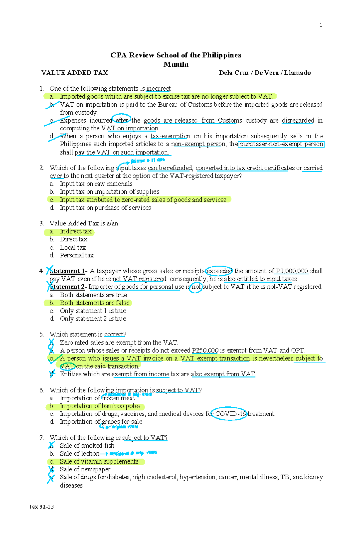 TAX 2 MCQ (CPAR) with In-depth Solutions and Explanations - Studocu