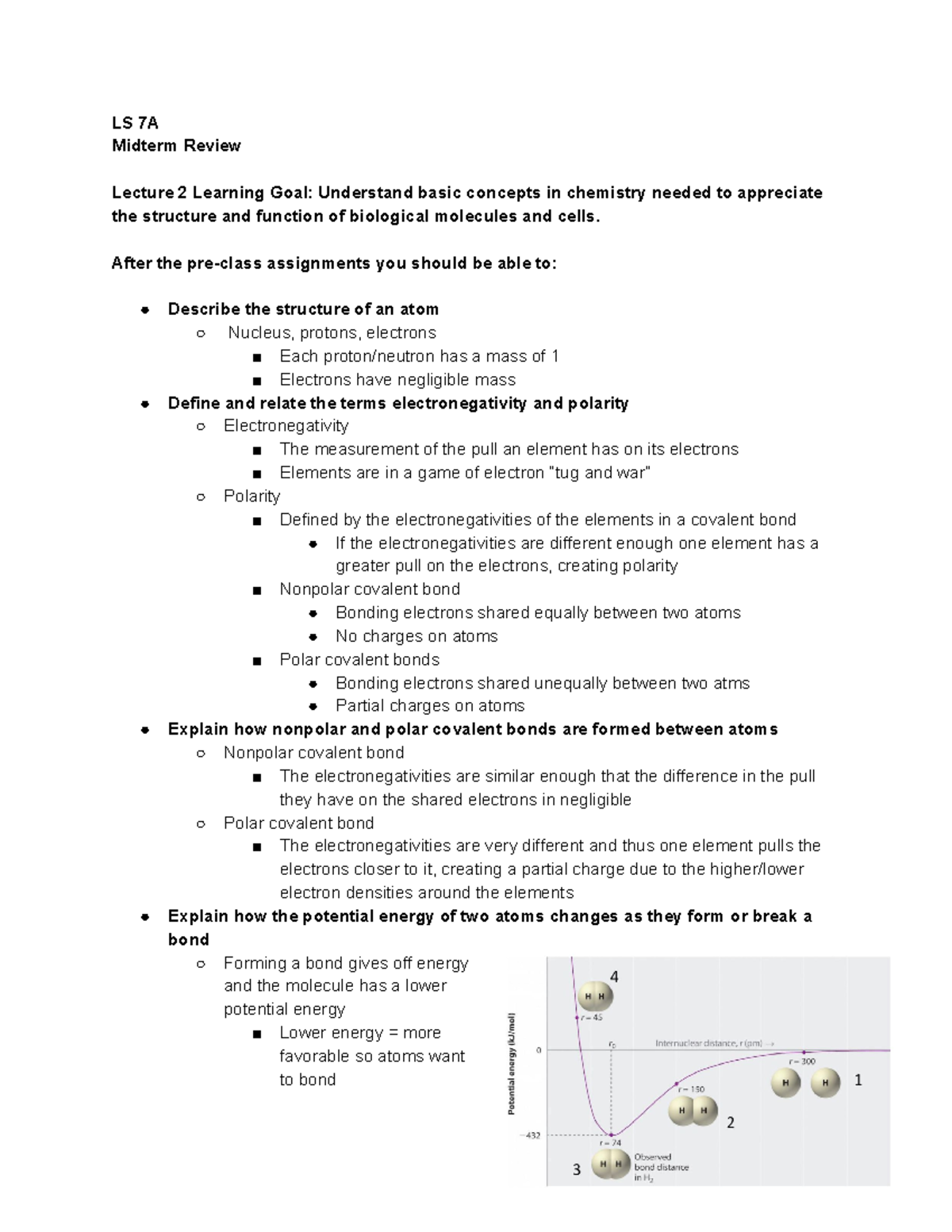 LS 7A Midterm 1 Study Guide: Key Concepts in Chemistry & Cell Biology ...