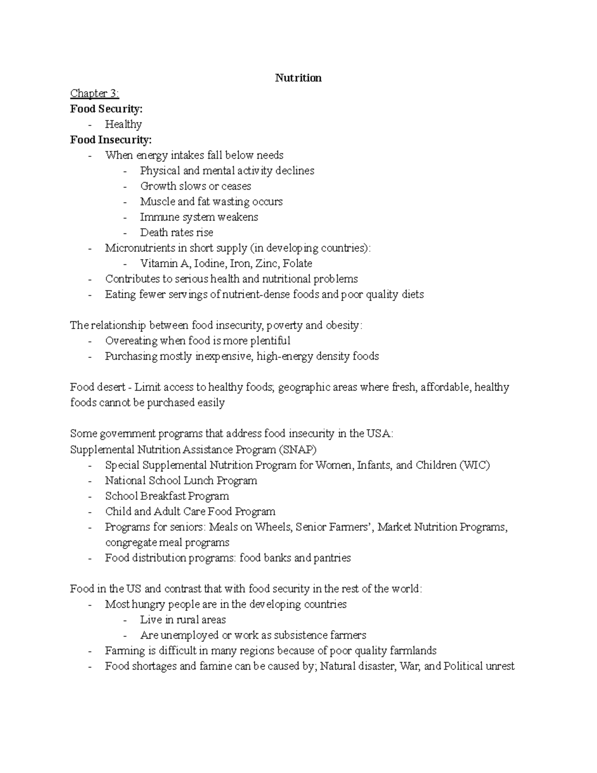 Nutrition Chapter 3 Review - Nutrition Chapter 3: Food Security ...