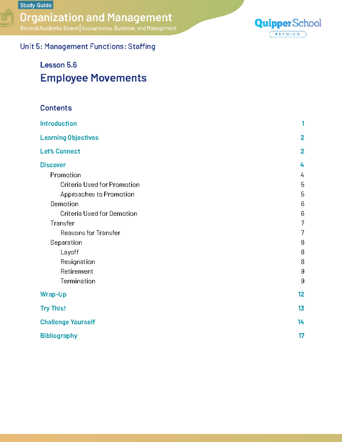 Unit 5: Management Functions - Lesson 5.6 on Employee Movements - Studocu