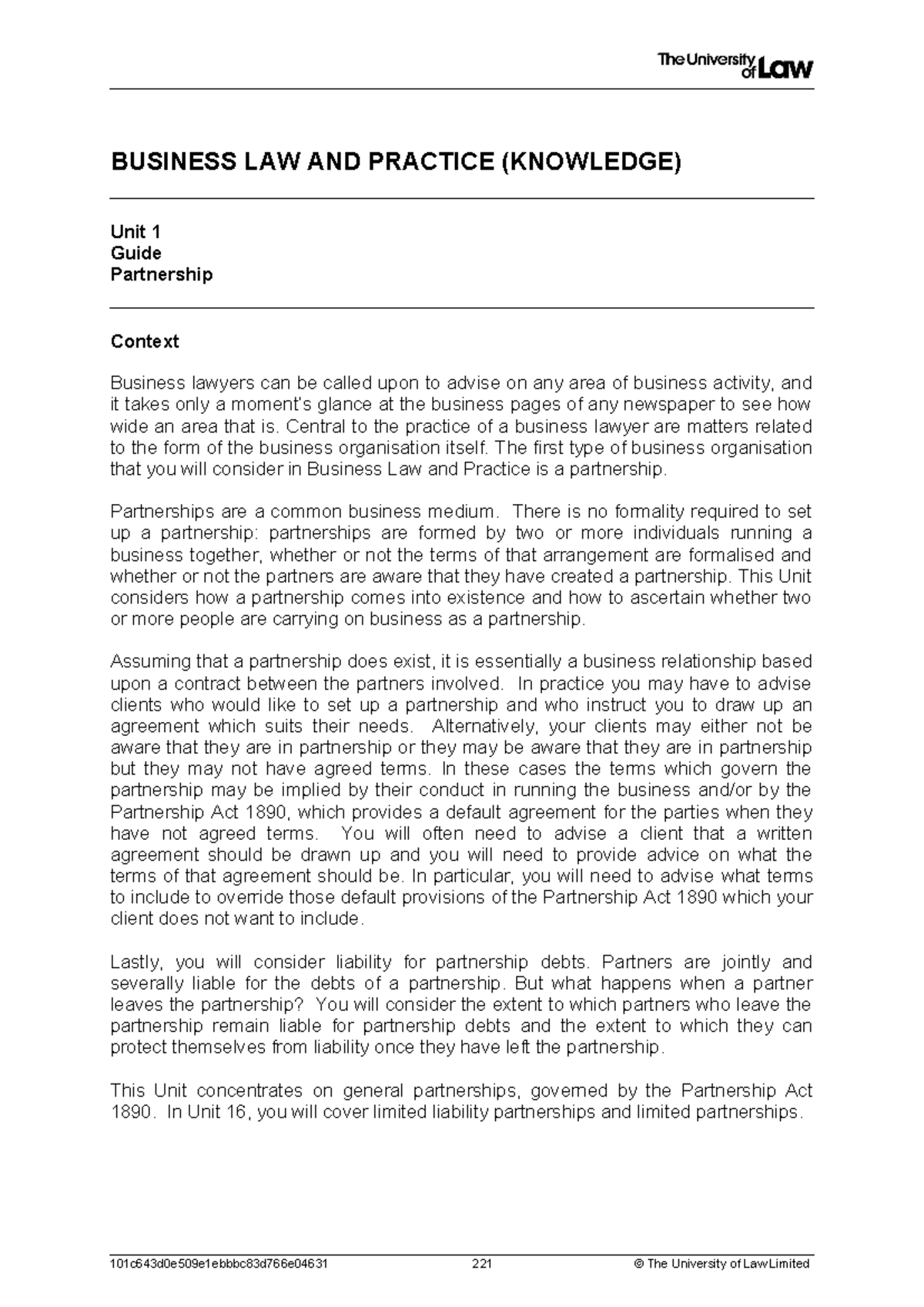 WS1 - Business Law Unit 1: Partnership Guide and Agreement Insights ...