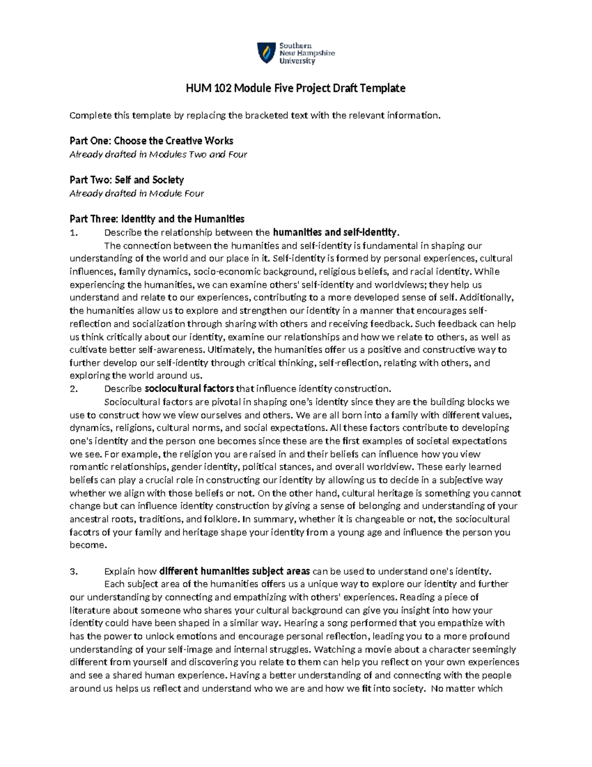 HUM 102 Module 5 Project Draft: Exploring Identity & Humanities - Studocu