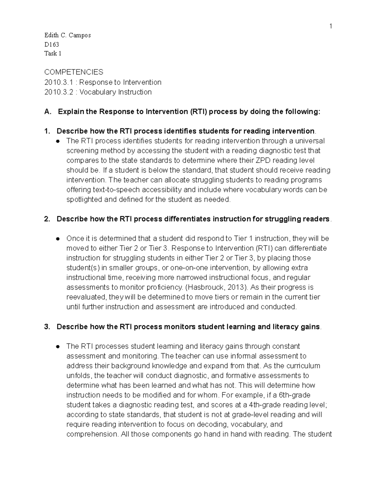 RTI & Vocabulary Interventions: Task 1 Insights - D163 - Studocu