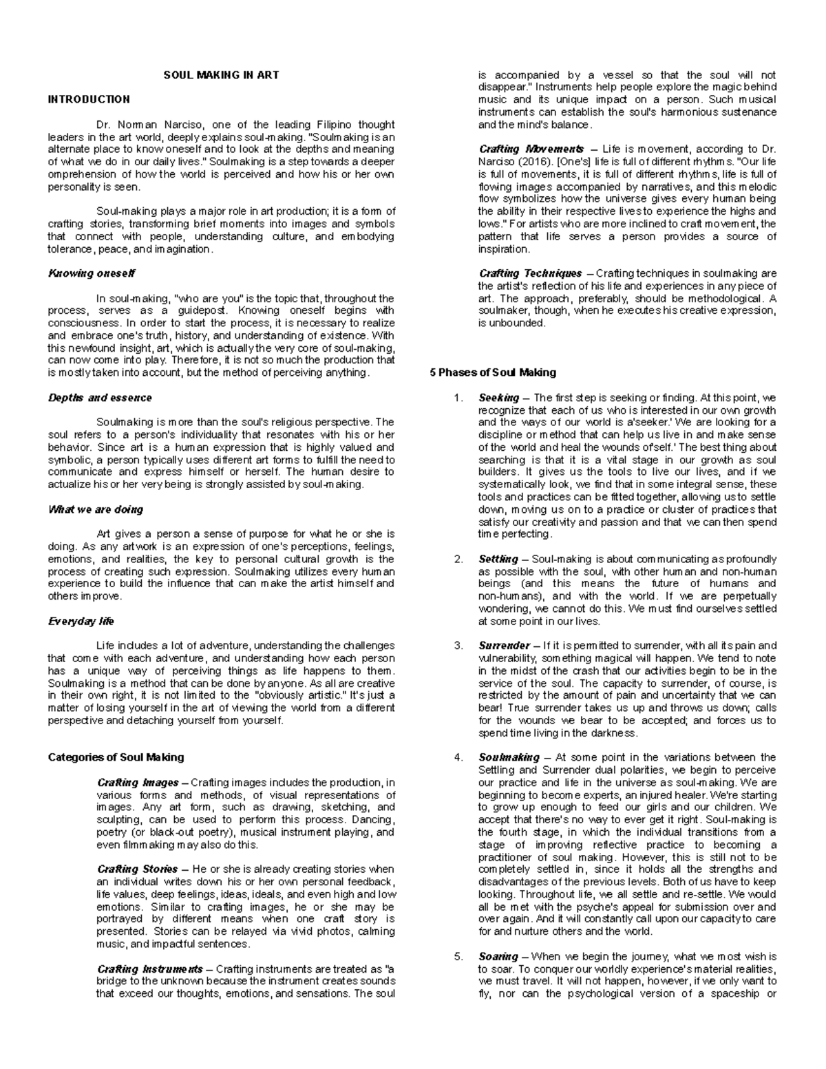 Art Appreciation: Soul Making in Art Elements and Principles - Studocu