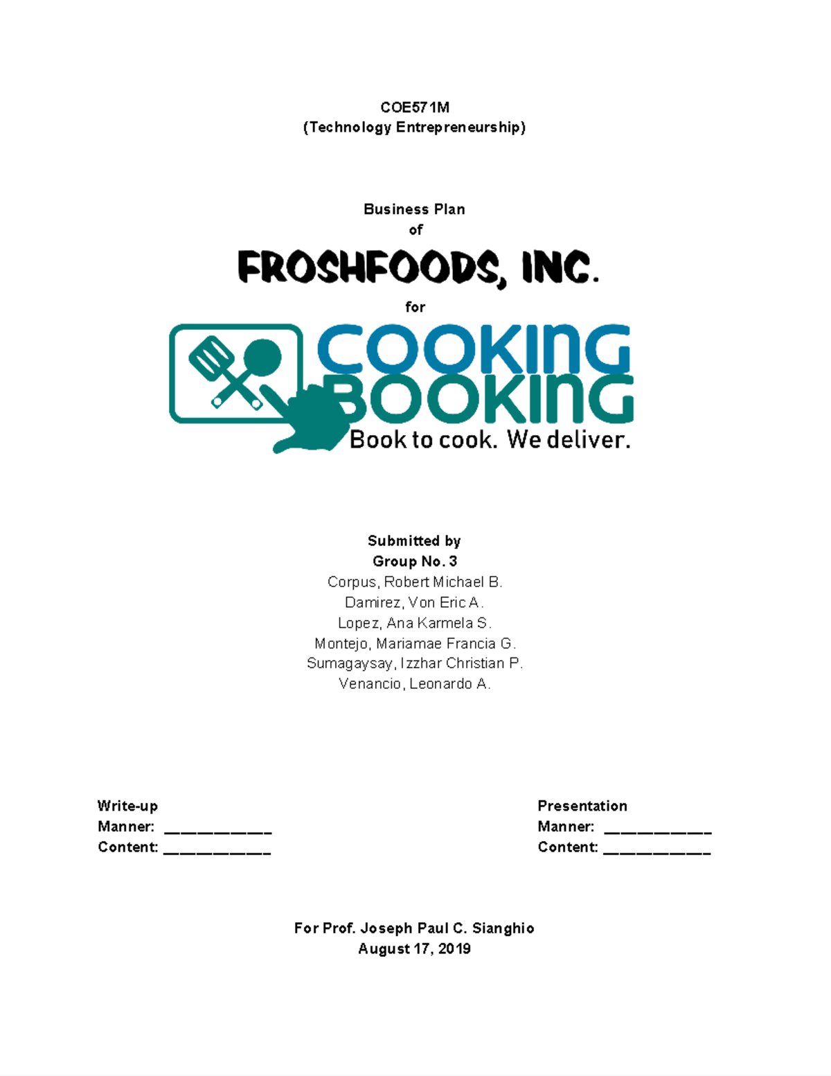 Sample Business Plan-Cooking-Booking - COE571M (Technology ...