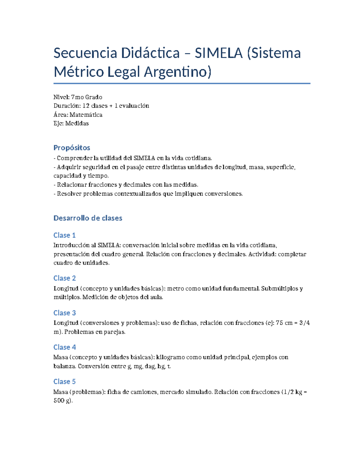 Secuencia Didáctica SIMELA 7mo Grado: Medidas y Conversiones - Studocu