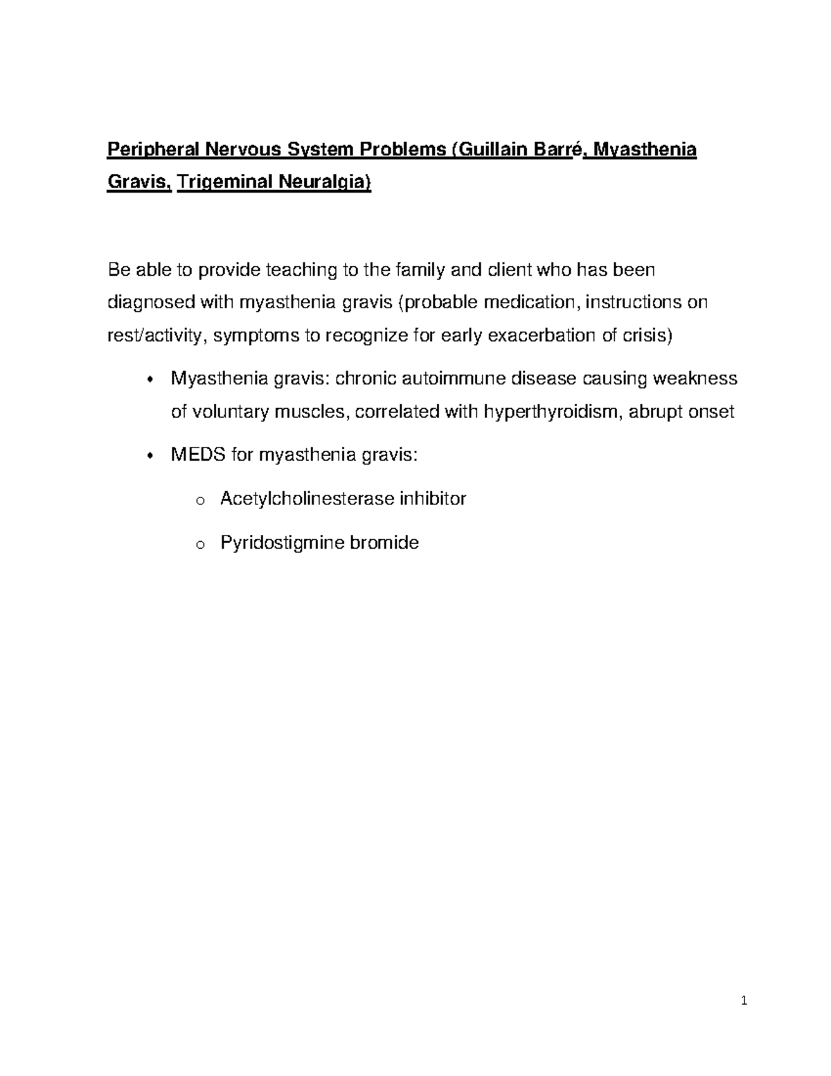 Peripheral Nervous System Problems - Studocu