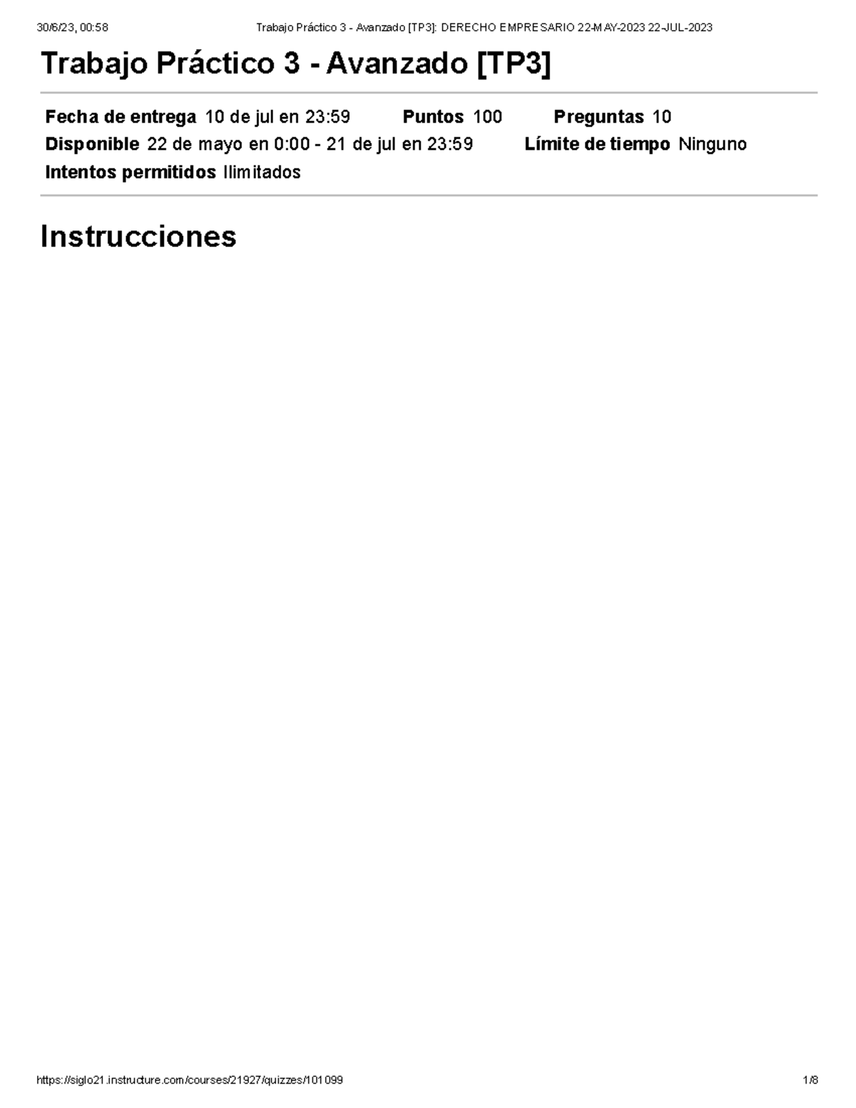 Trabajo Práctico 3 - Avanzado [TP3] Derecho Empresario 22-MAY-2023 22-JUL-2023 - Trabajo ...