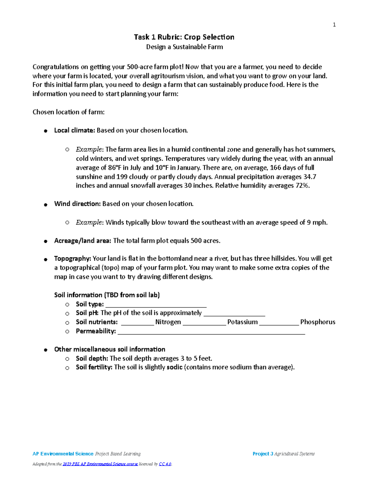 AP Environmental Science Task 1: Crop Selection & Sustainable Farm ...