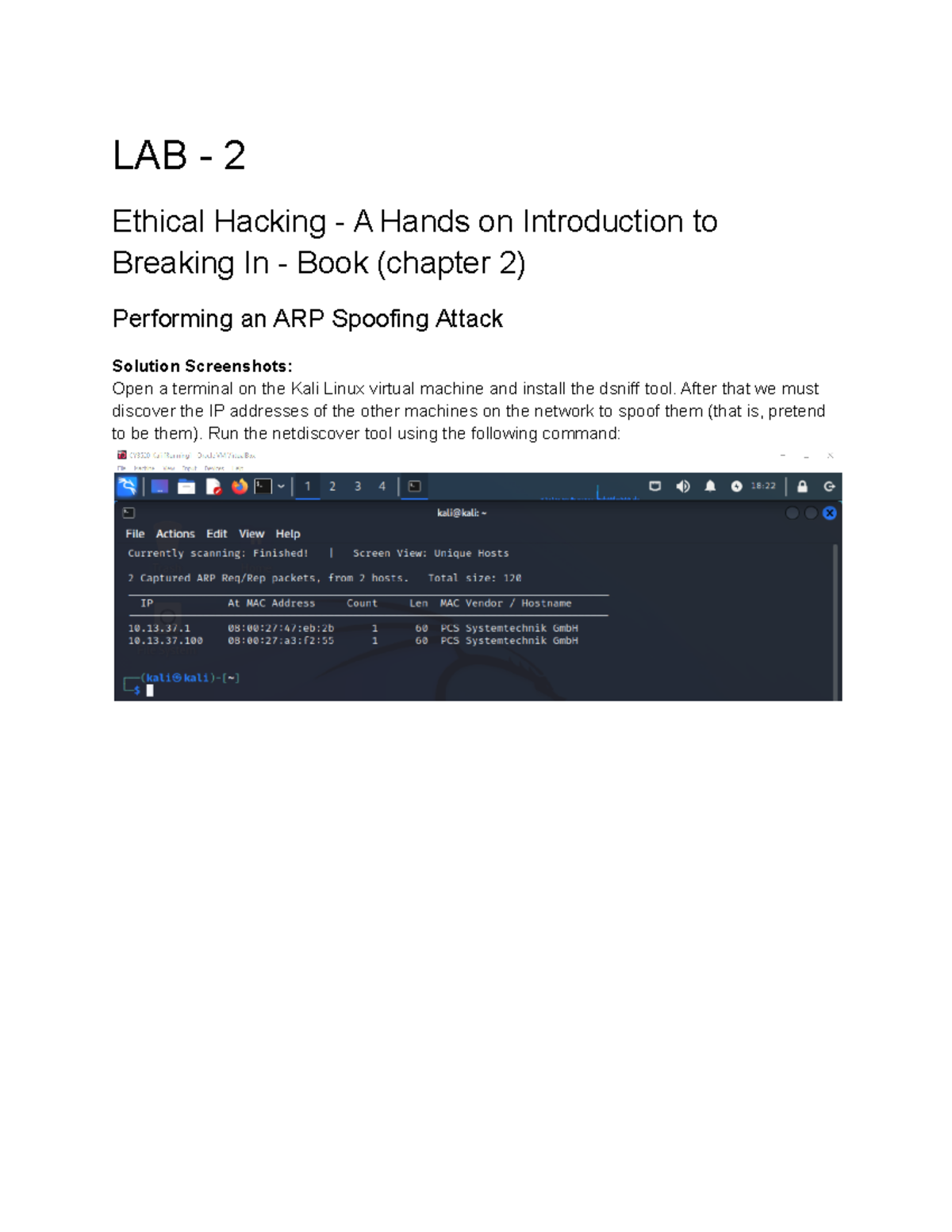 LAB - 2 Capturing Traffic with ARP Spoofing - LAB - 2 Ethical Hacking ...