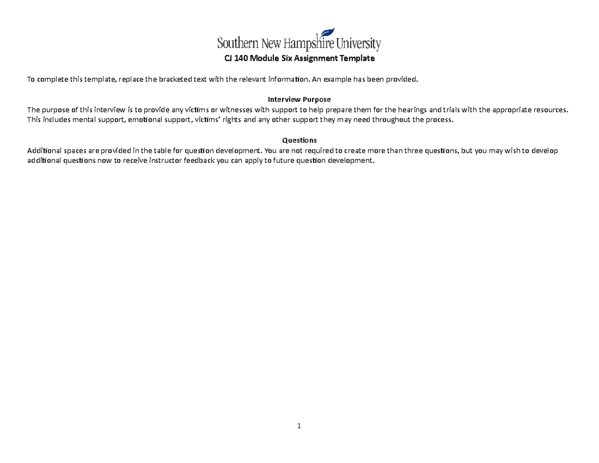 CJ 140 Module Six Assignment - An example has been provided. Interview ...