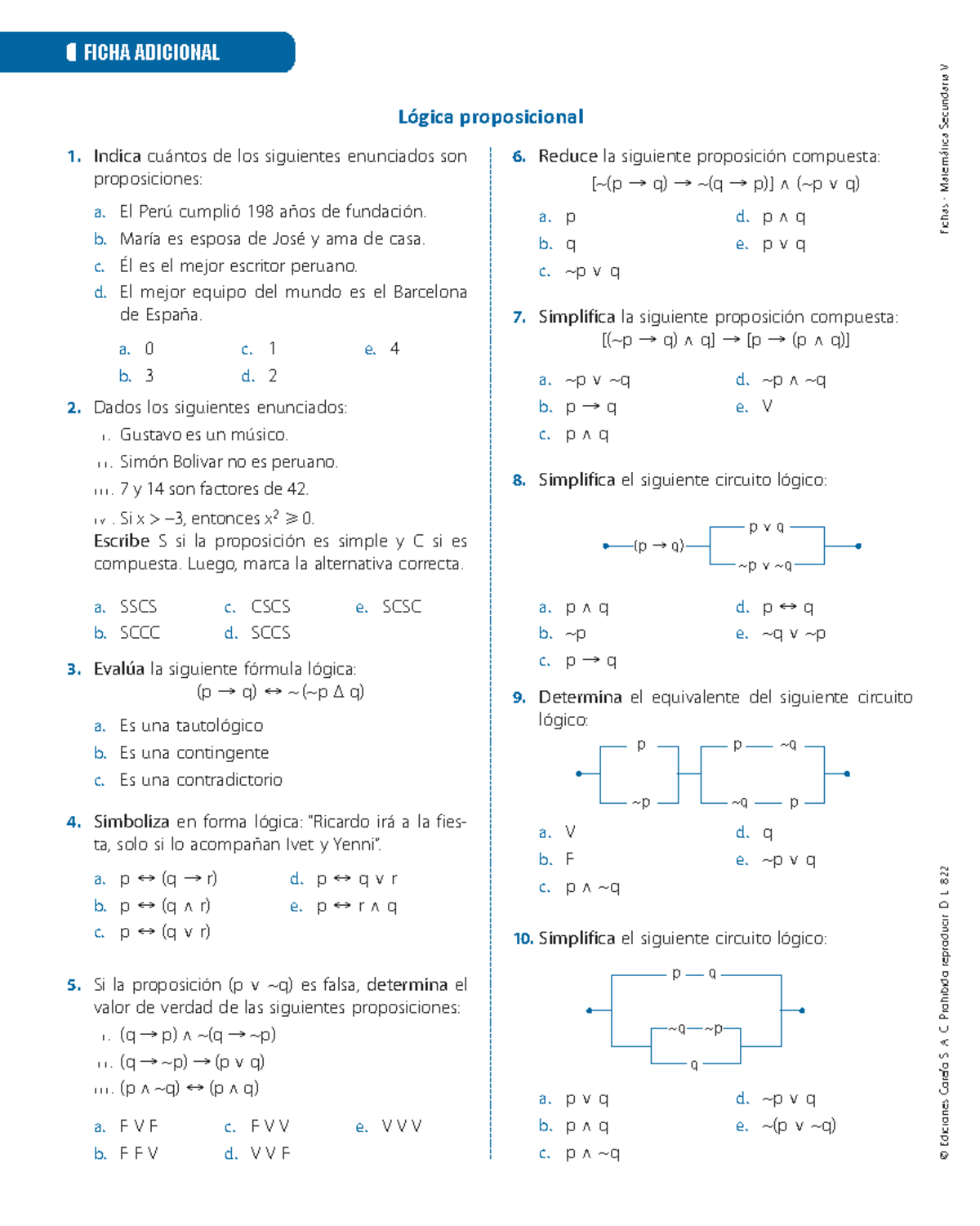 Lógica proposicional 1: ejercicios y simplificaciones de proposiciones ...
