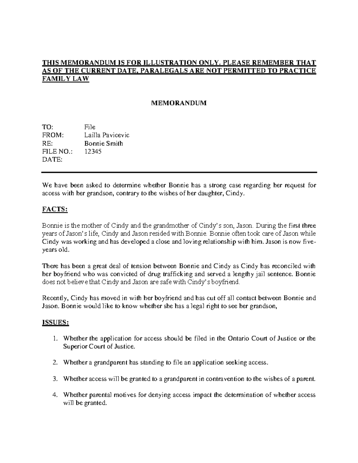 Sample Memo - THIS MEMORANDUM IS FOR ILLUSTRATION ONLY. PLEASE REMEMBER ...