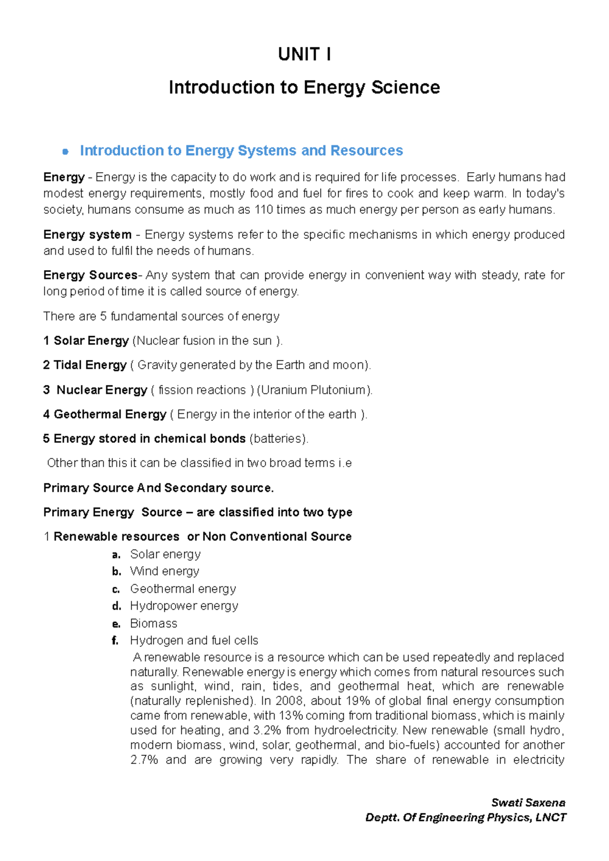 Introduction to Energy Science: Key Concepts and Resources (ENG 101 ...