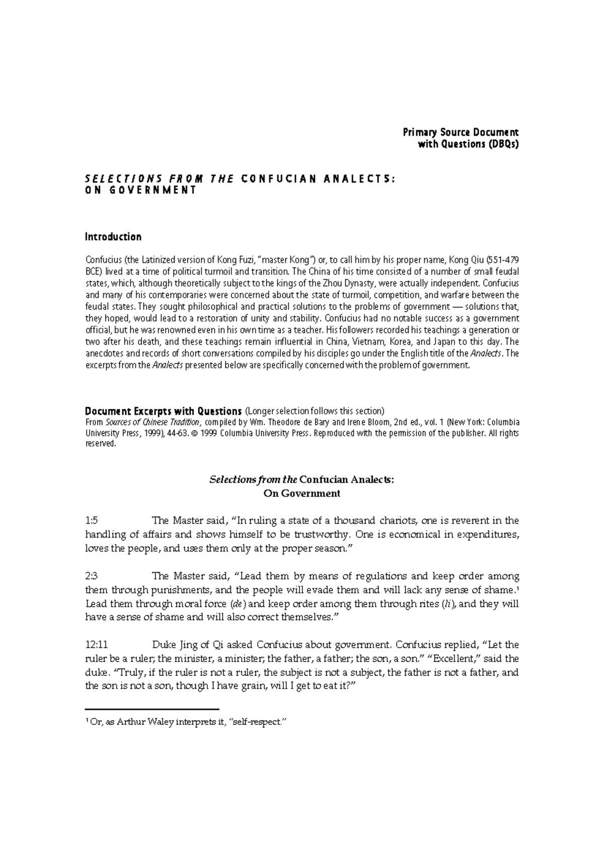 DBQ: Selections from the Confucian Analects on Government - Studocu