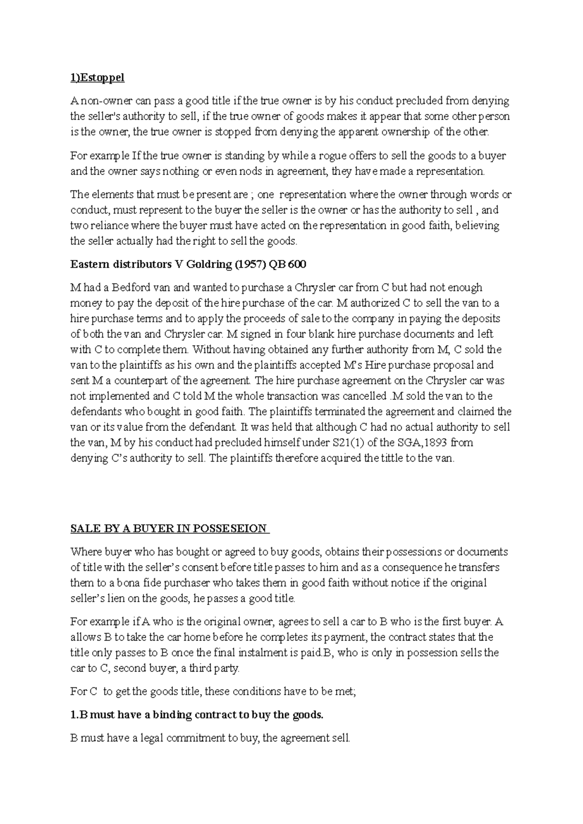 Commercial Law - Exceptions to the Nemo Dat Rule (CL 101) - Studocu