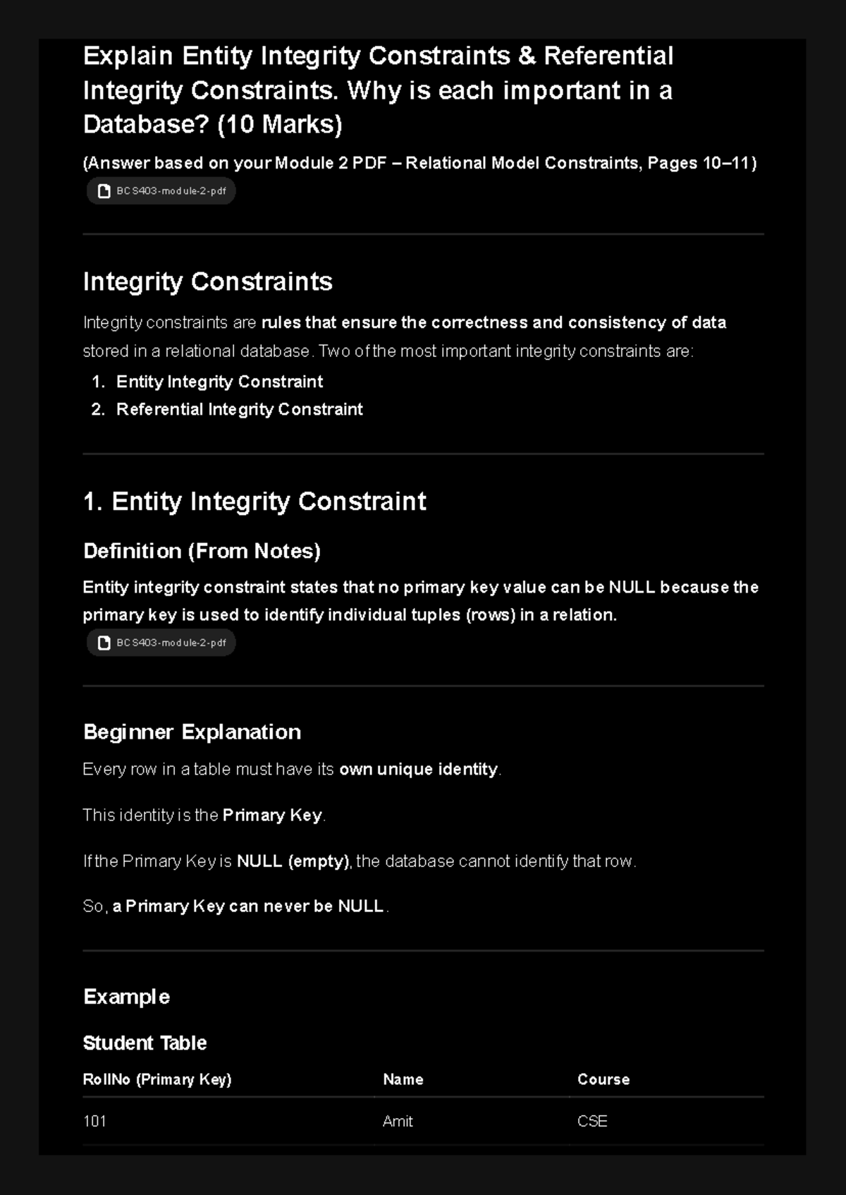 Entity & Referential Integrity Constraints Explained (Module 2) - Studocu