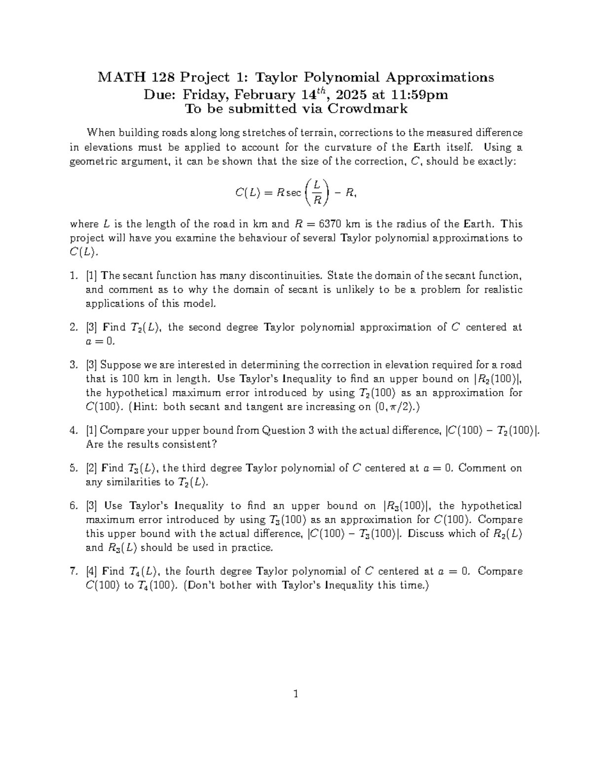 Math 128 Project 1 - MATH 128 Project 1: Taylor Polynomial ...